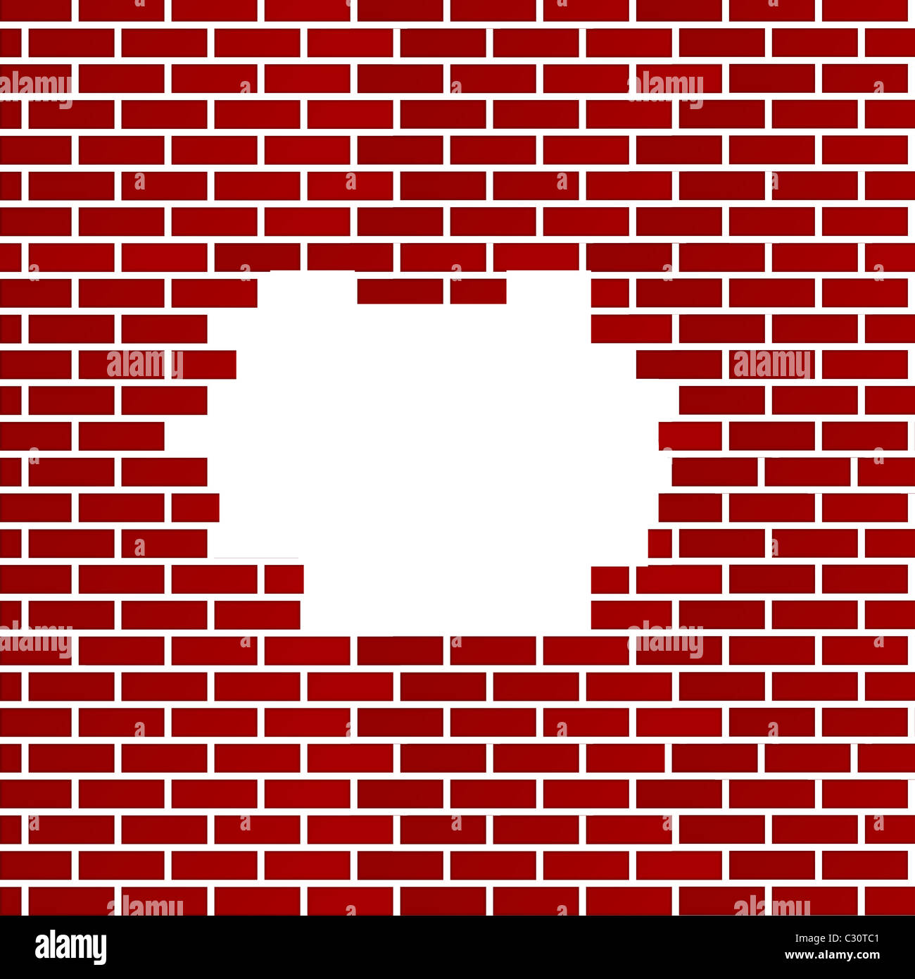 Hole in background of dark red bricks; isolated on white background ...