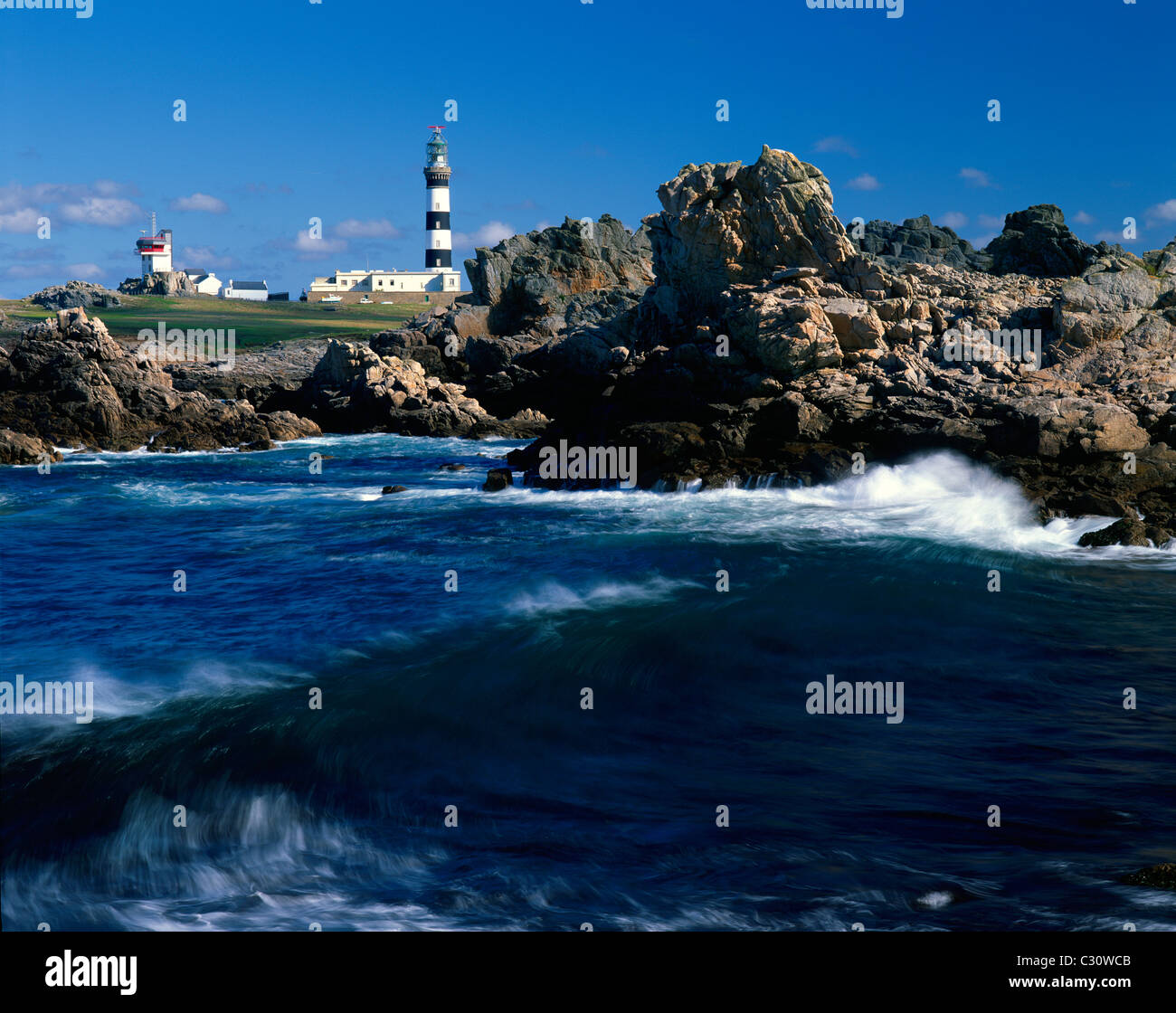 La Creach Lighthouse, Ile d'Ouessant, Finistere, Brittany coast, France ...