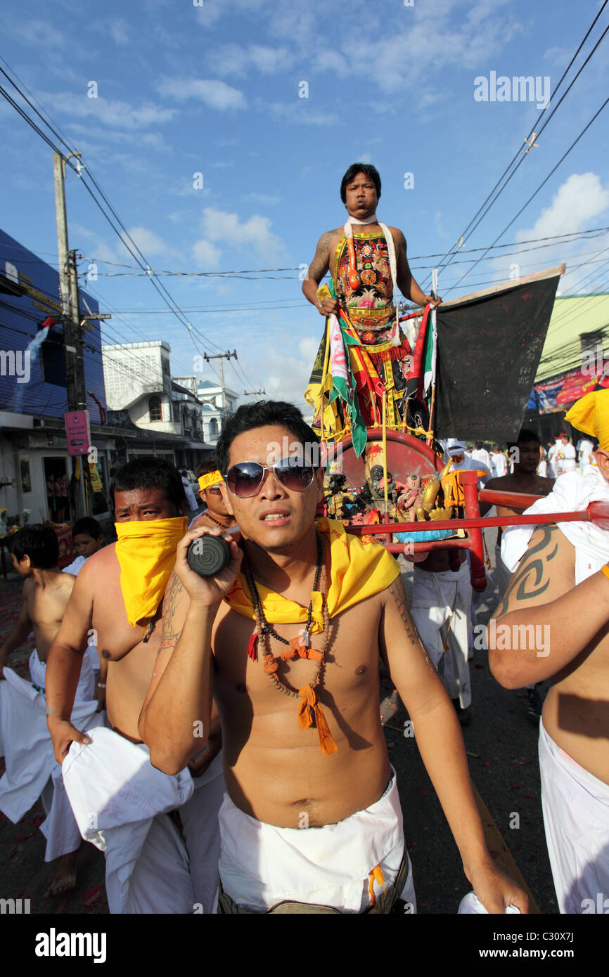 Street procession of the annual Phuket Vegetarian Festival held on Ko ...