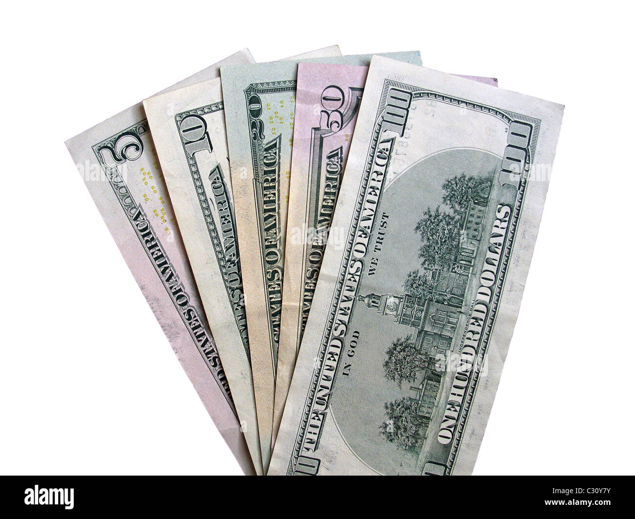 fan-shaped dollars banknotes isolated on white Stock Photo - Alamy