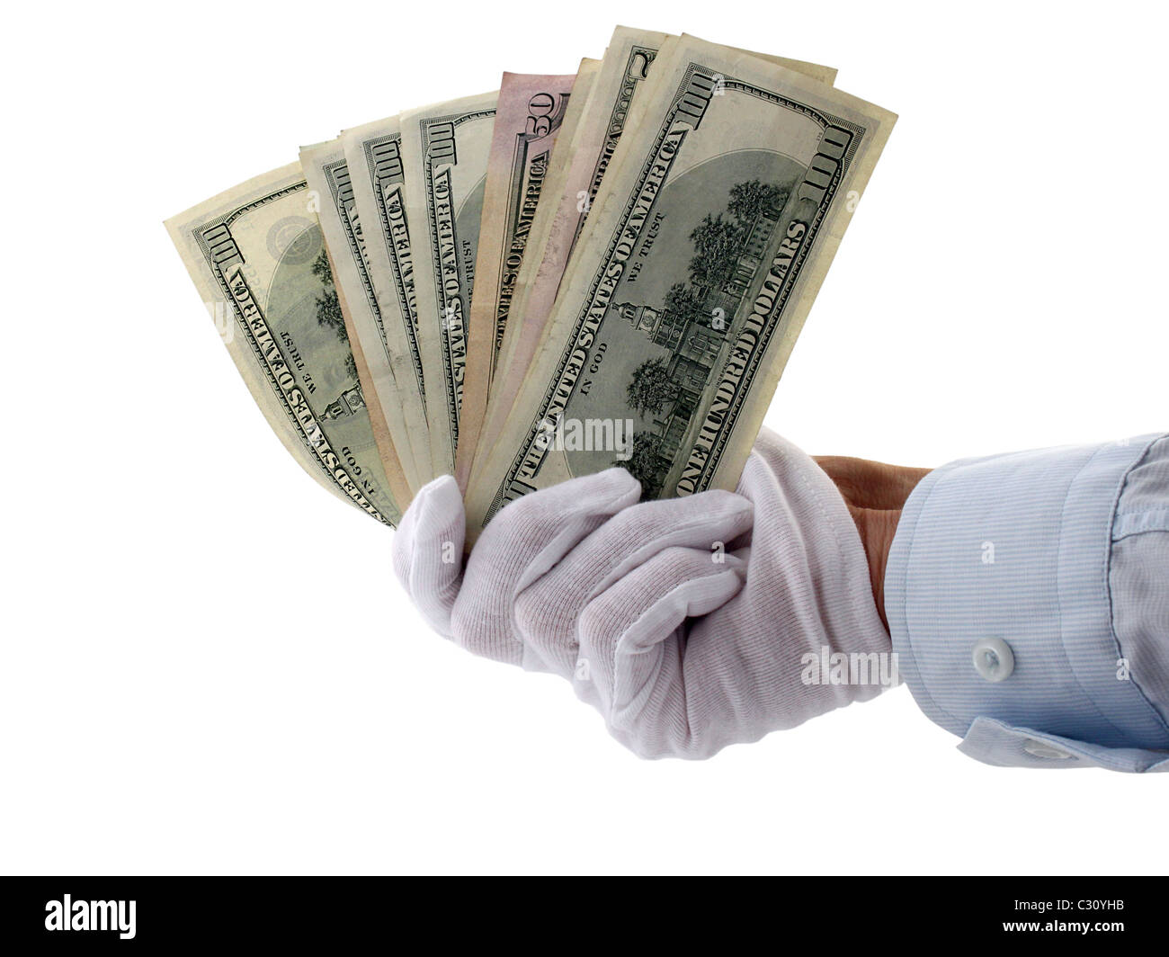 hand in white gloves holding money Stock Photo - Alamy