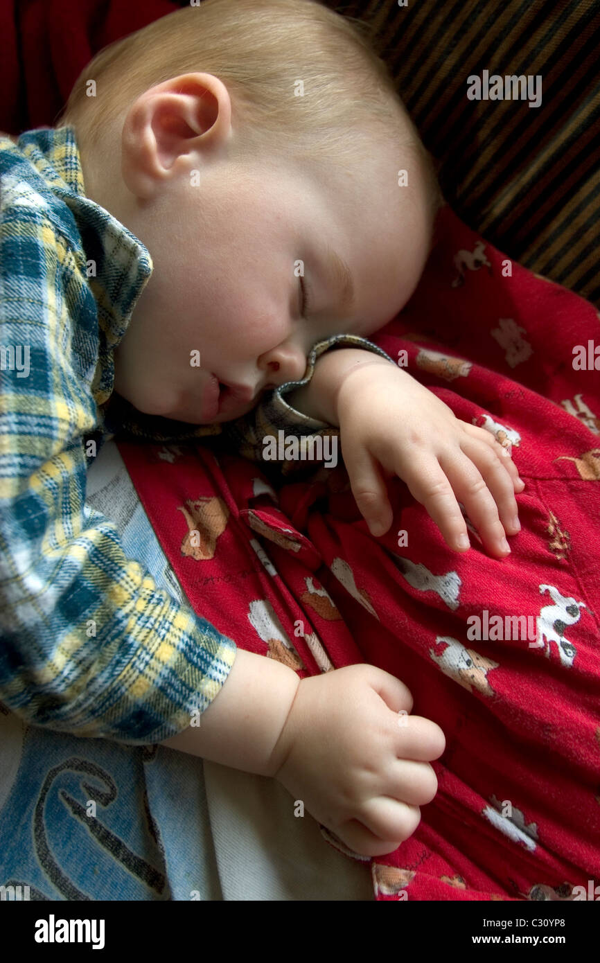 1 year Old Baby Boy Taking a Nap on the Couch Stock Photo - Alamy