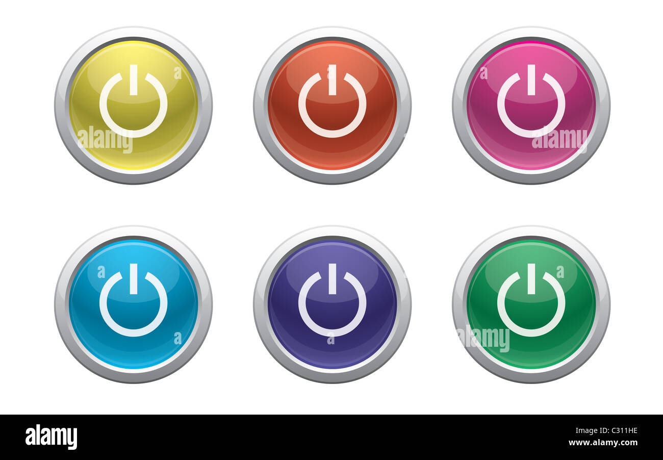 plastic buttons with power symbol on white Stock Photo - Alamy