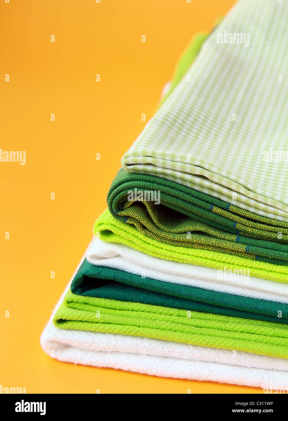 Pile of linen kitchen towels with space for your text Stock Photo - Alamy