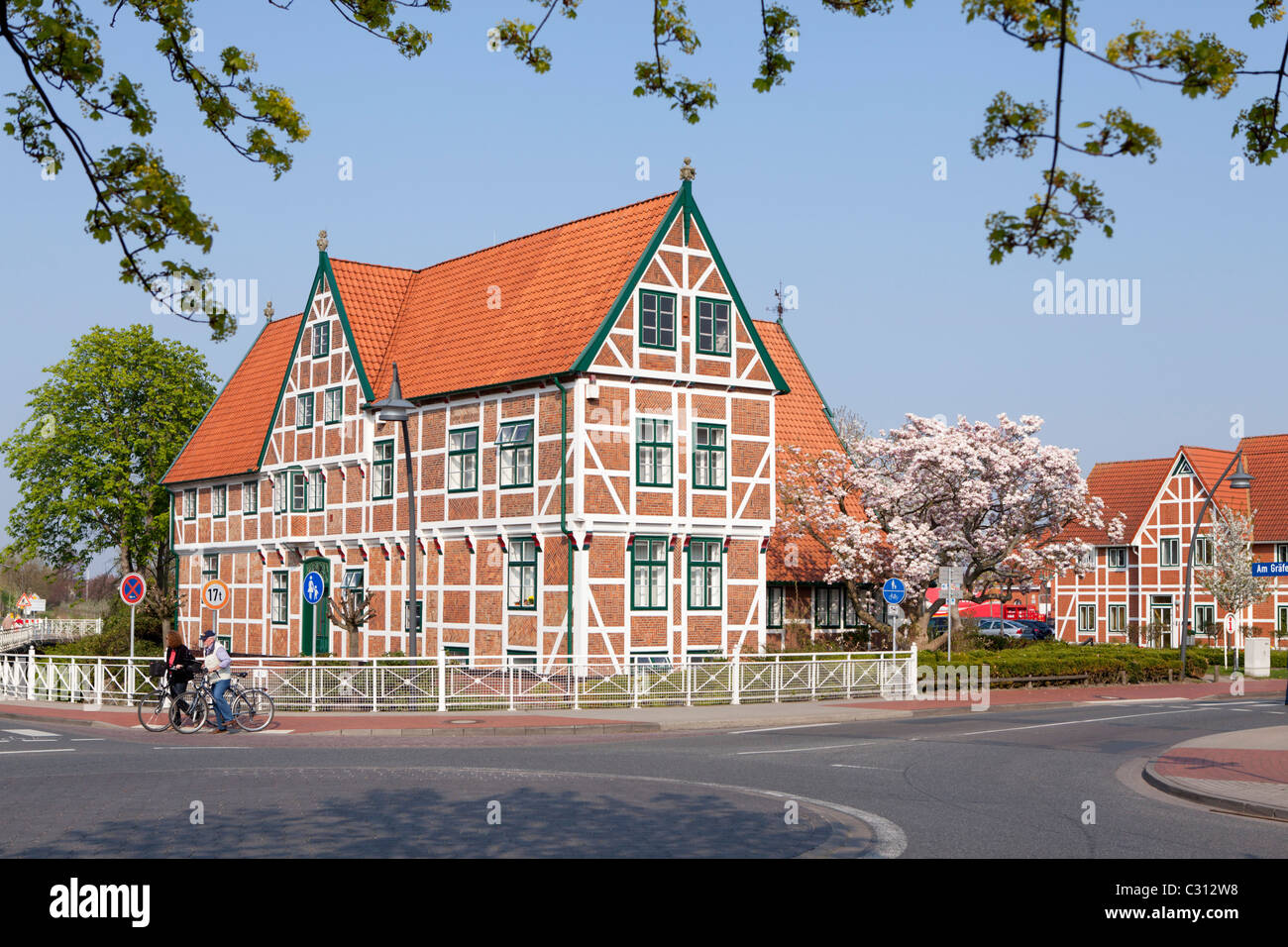 town hall in Jork, Altes Land (old land) near Hamburg, Lower Saxony ...