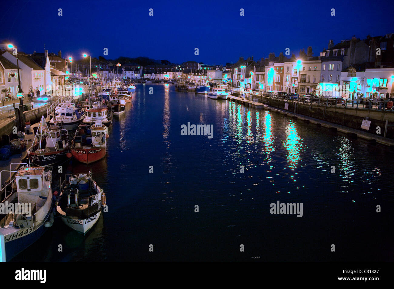 Boats Weymouth harbour night Dorset England Stock Photo - Alamy