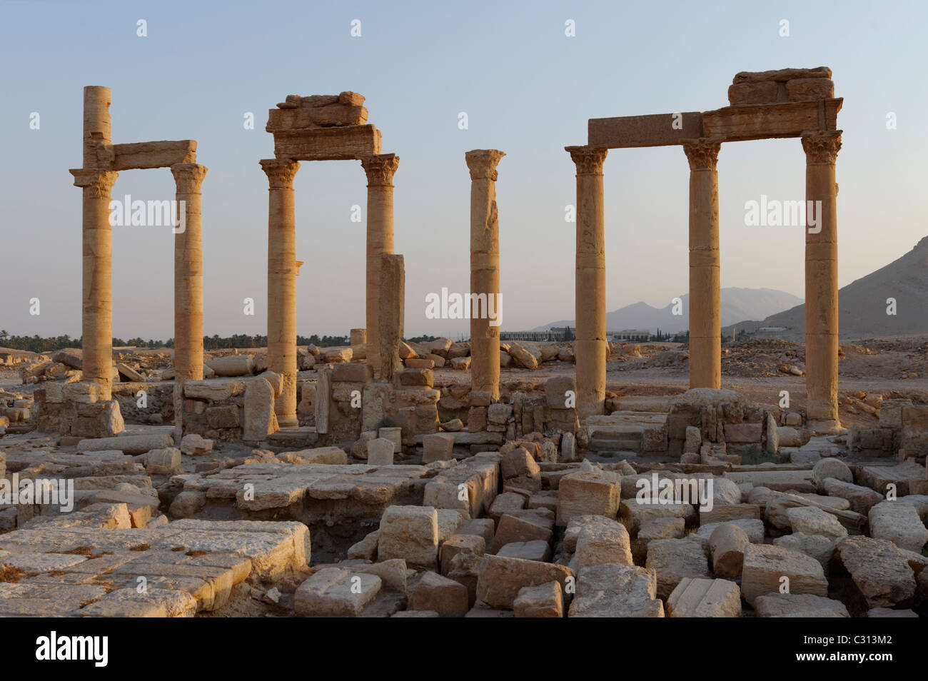 Palmyra. Syria. View of the some of the pillars and porticoes that line ...