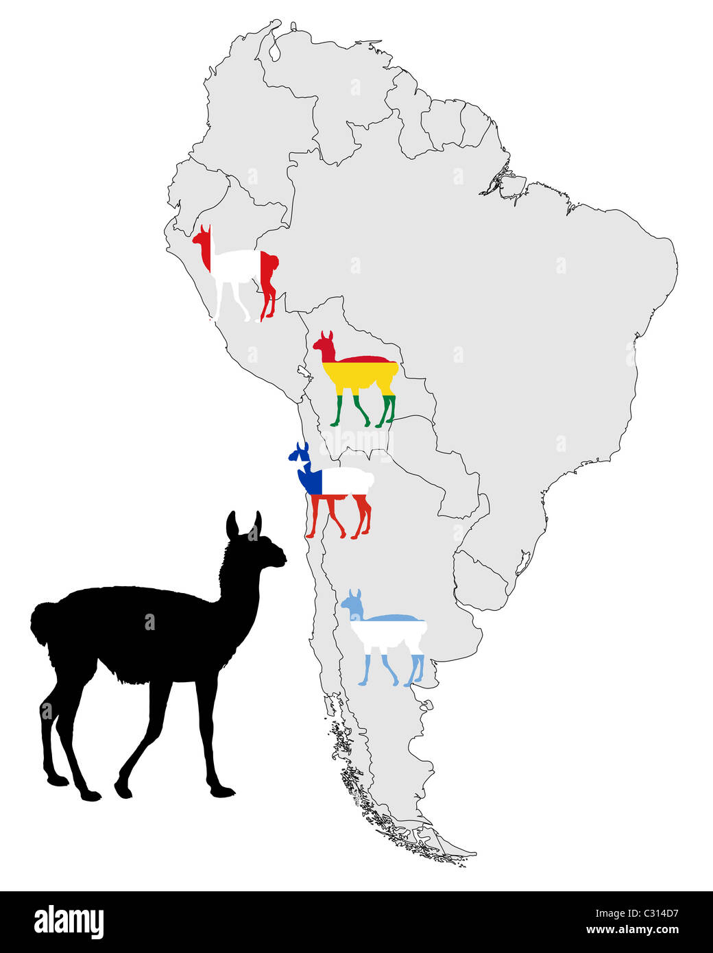 Guanaco range map Stock Photo - Alamy