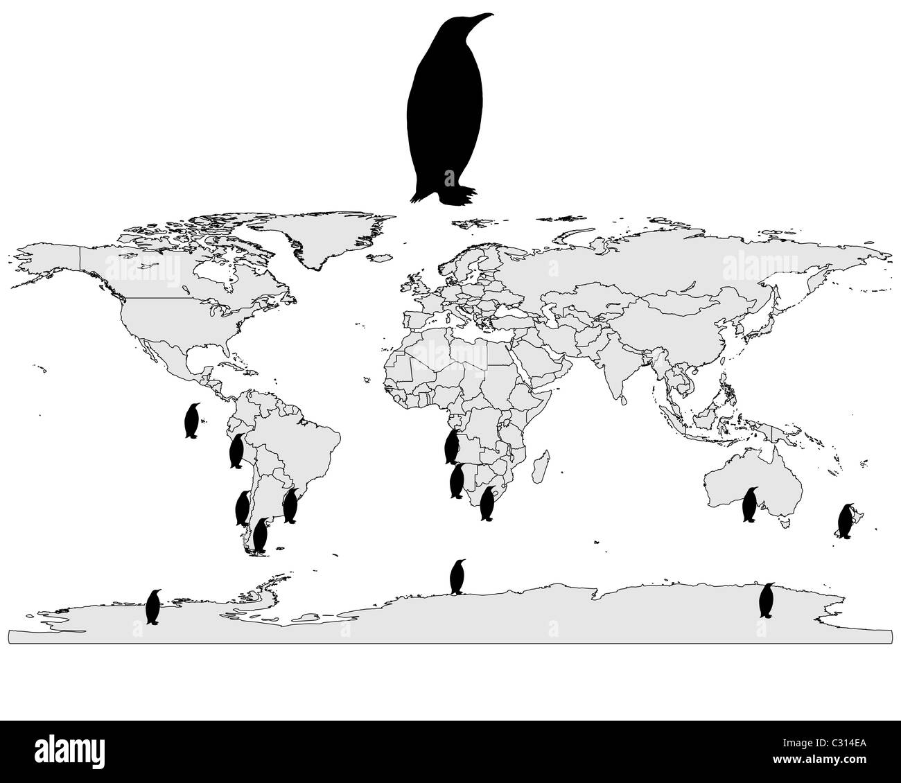 Antarctica map penguins Black and White Stock Photos & Images - Alamy