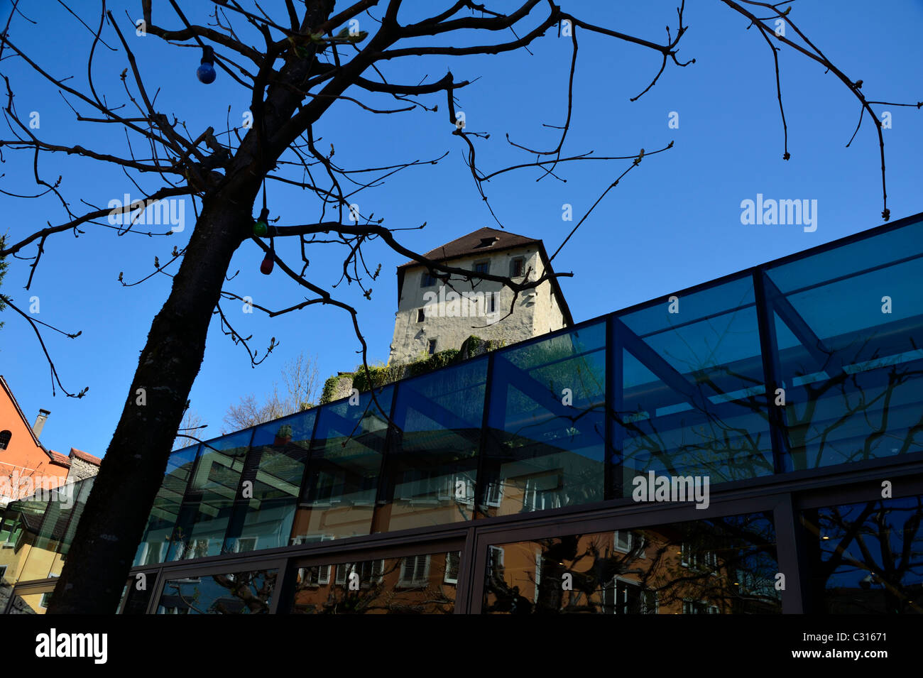 The Castle Schattenburg surmounting the Rösslepark mircrobrewery ...