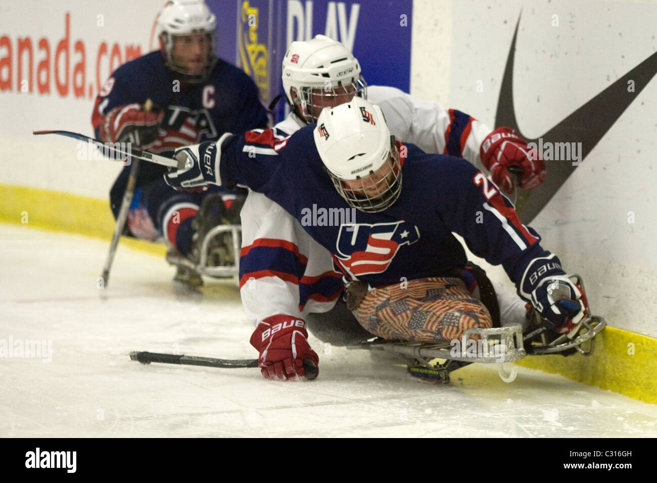 First semi-final of the 2011 World Sledge Hockey Challenge between ...