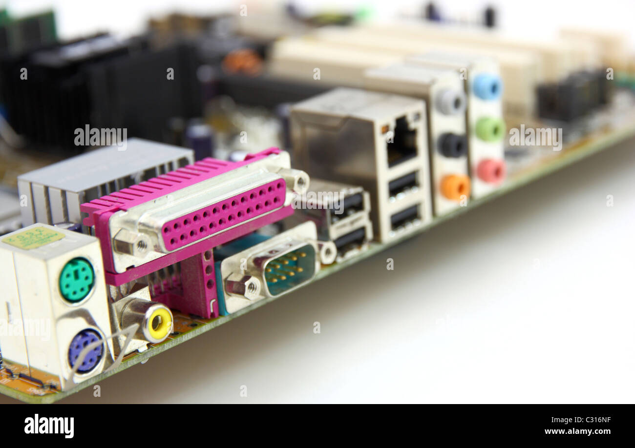 Computer mainboard with many electronic components Stock Photo - Alamy