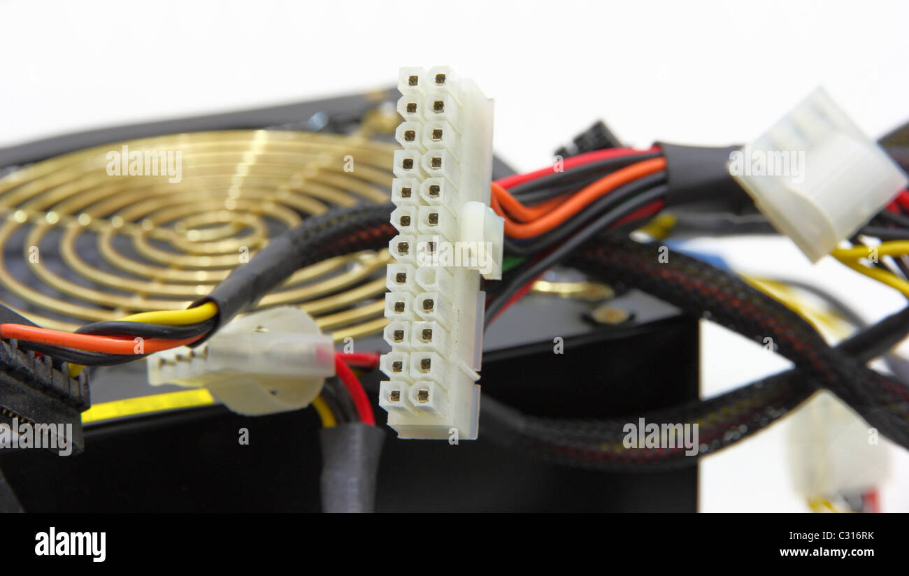 Computer motherboard power lines. Color cables Stock Photo - Alamy