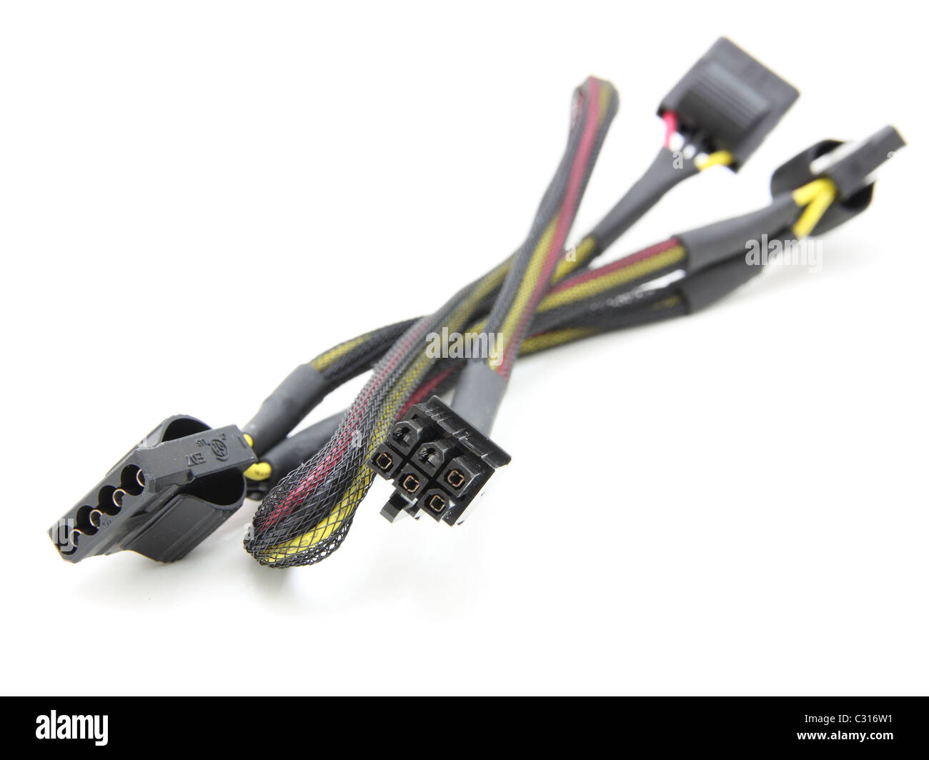 Hard disk drive power cables on a white background Stock Photo - Alamy