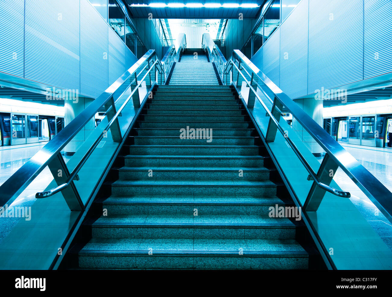 long stair in a train station in hong kong Stock Photo - Alamy
