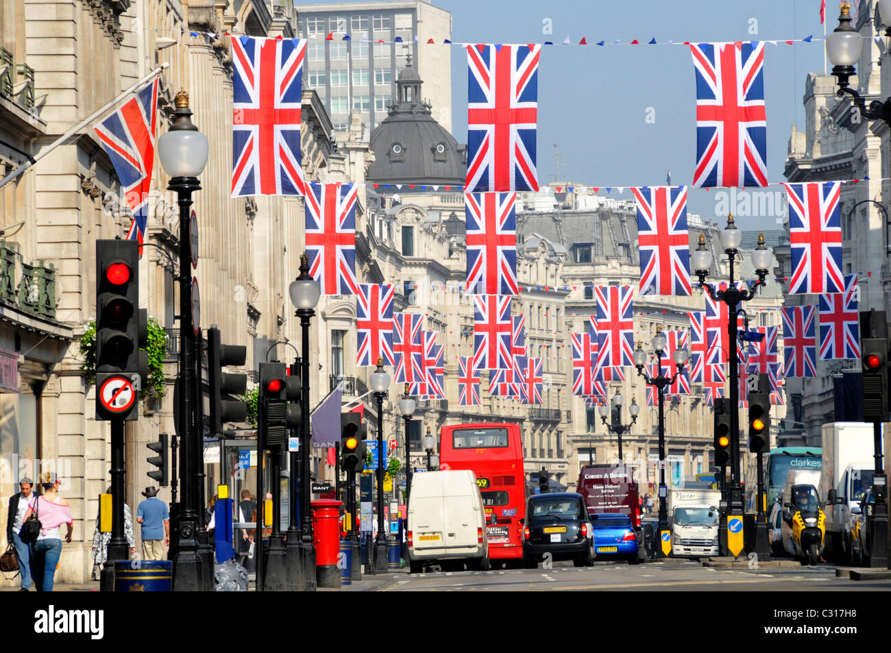 Regent Street London Union Jack flags for Royal Wedding celebrations ...
