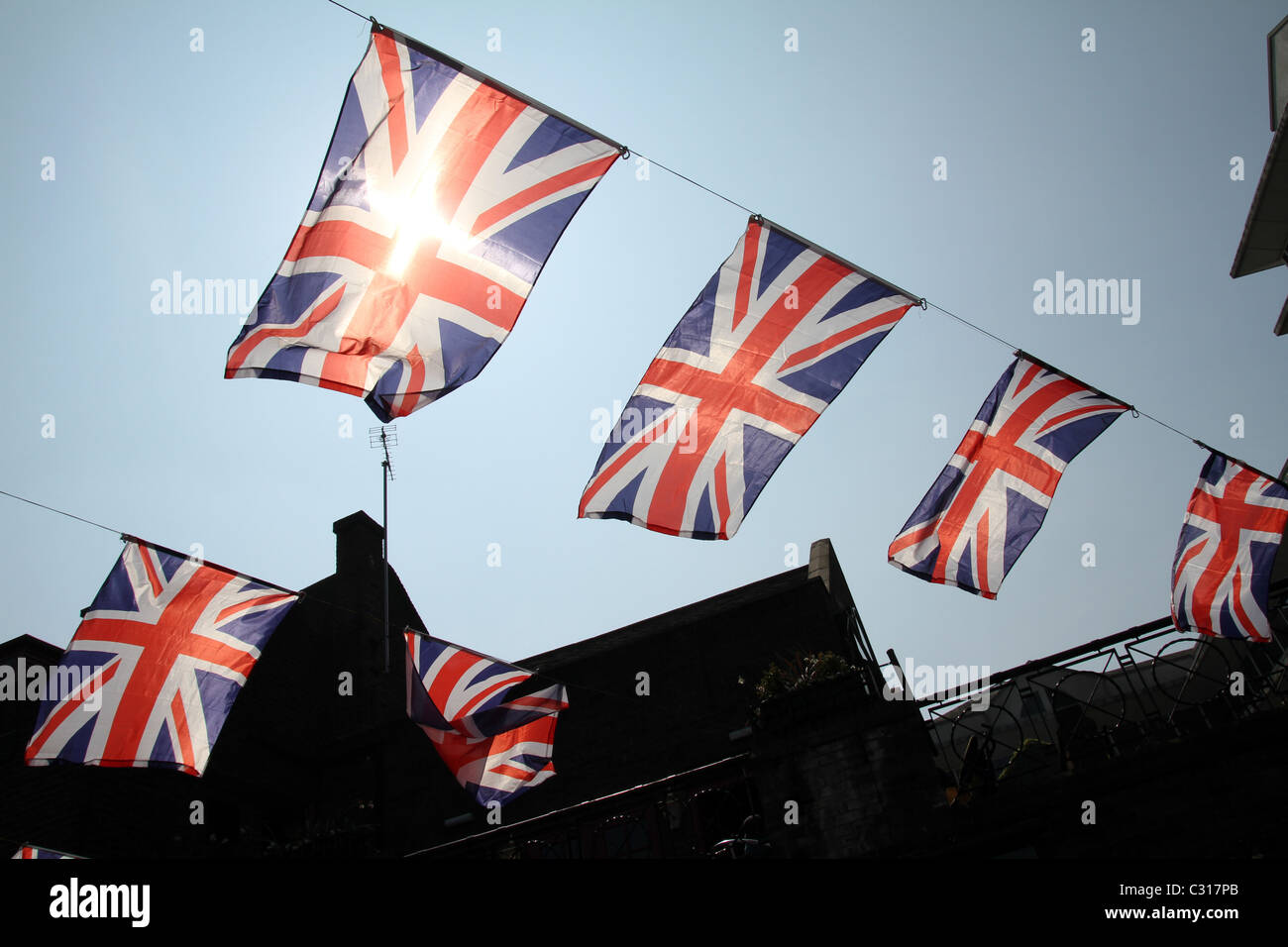 Union Jack hanging in Regent's St. during Royal Wedding preparations in ...