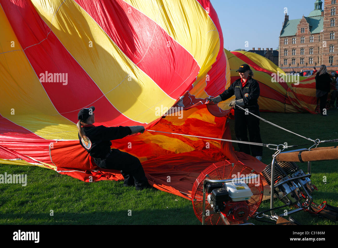 Inflation of a hot air balloon in preparation of the event of 12 ...