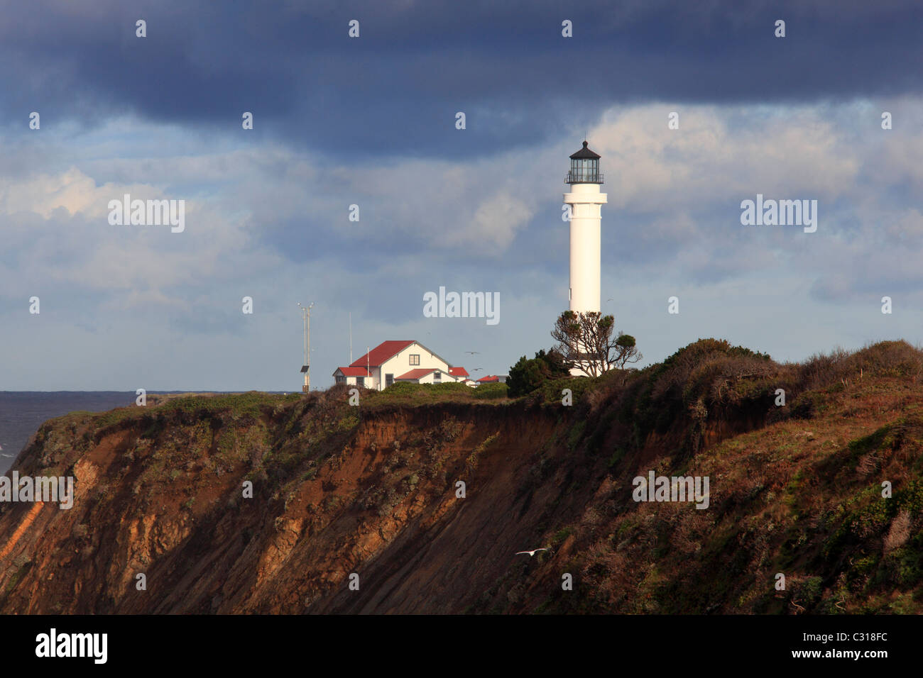 Pt. Arena Lighthouse and coastal cliffs, California coast, United ...