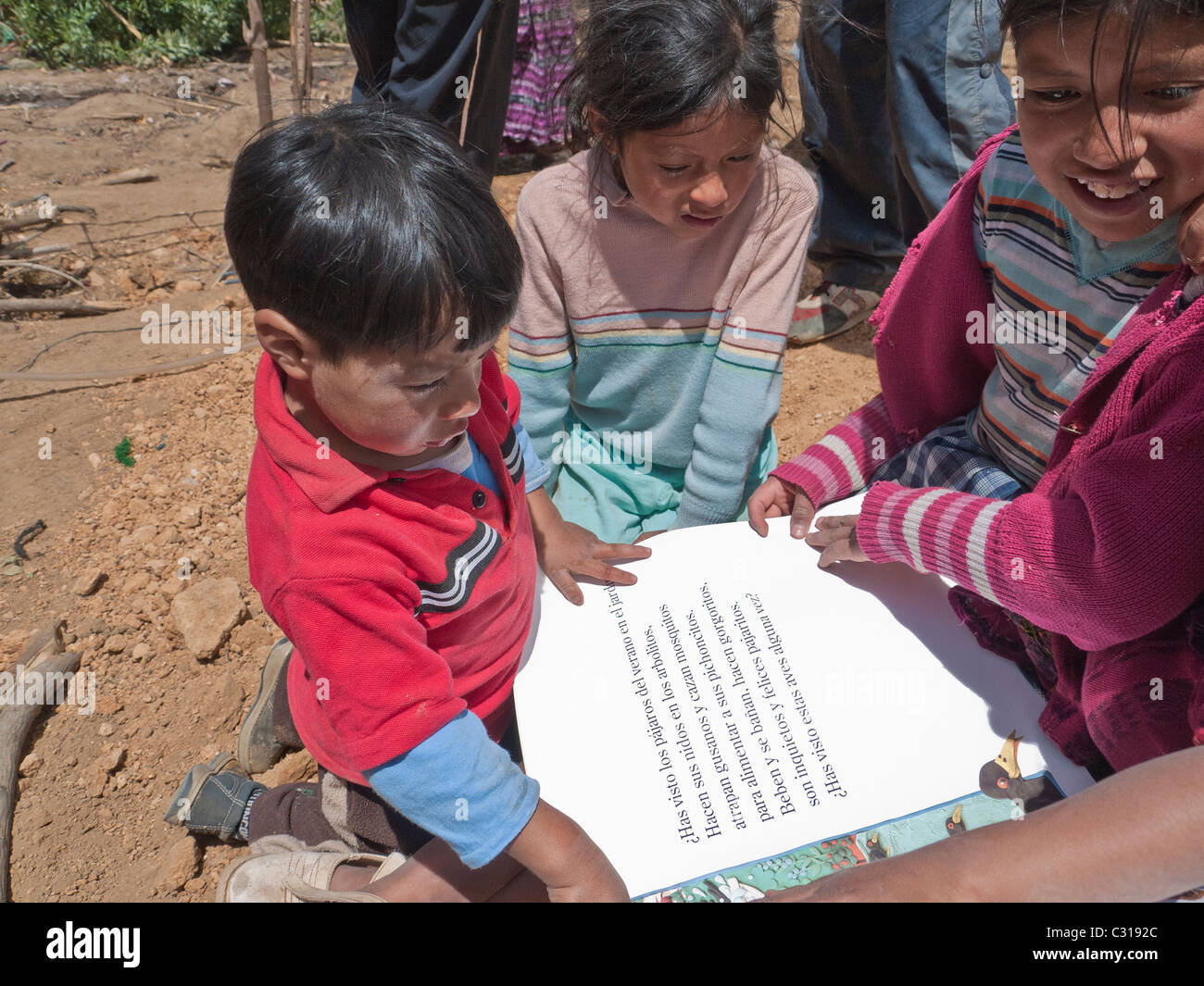 A Habitat for Humanity volunteer reads to Guatemalan children during a ...