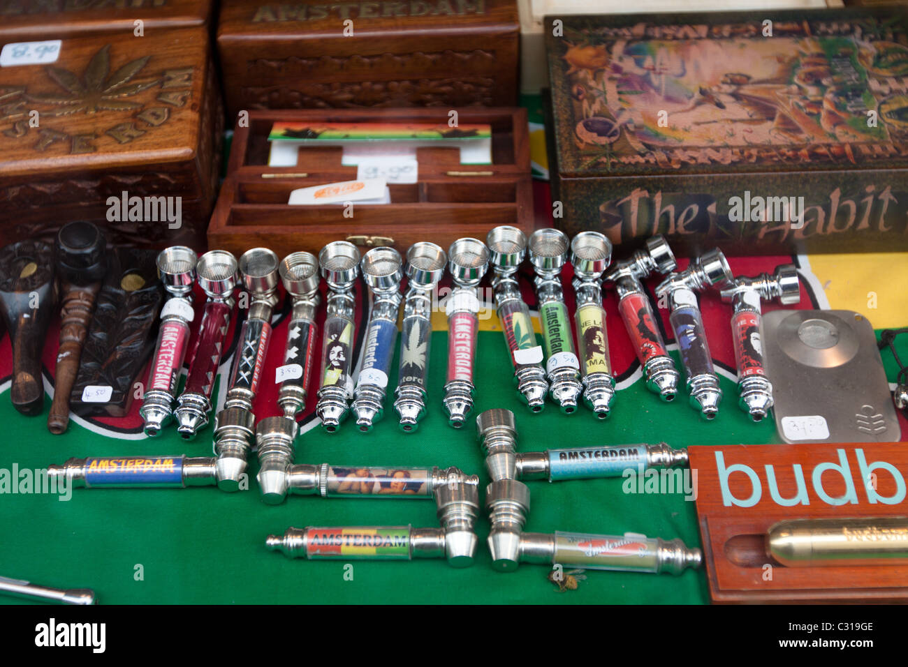 Pipes used to smoke marijuana and tobacco kept for display at a shop in ...
