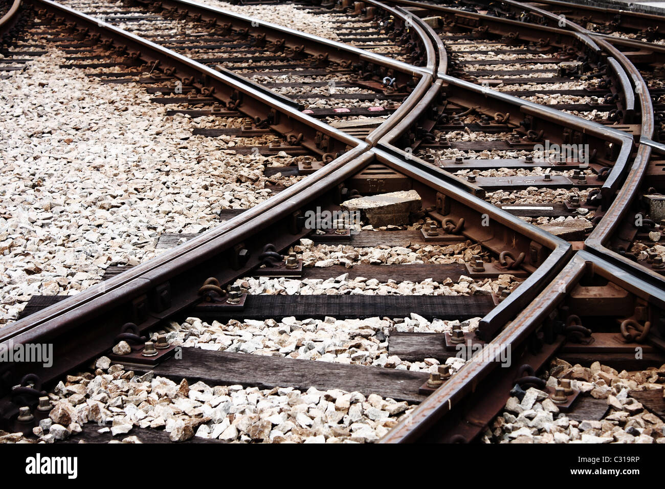 Confusing railway tracks at day Stock Photo - Alamy
