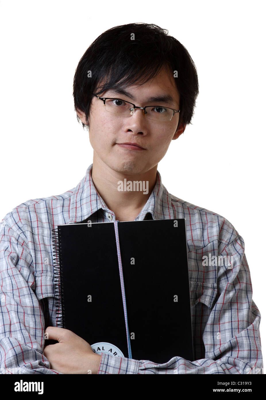 student hand holding book over white background Stock Photo - Alamy