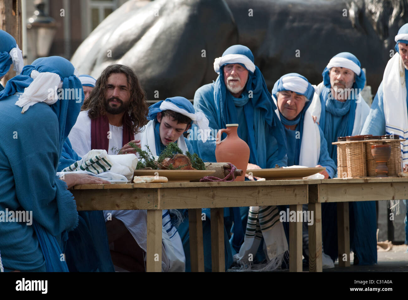 Reenactment of the last supper with Jesus and the disciples Easter ...