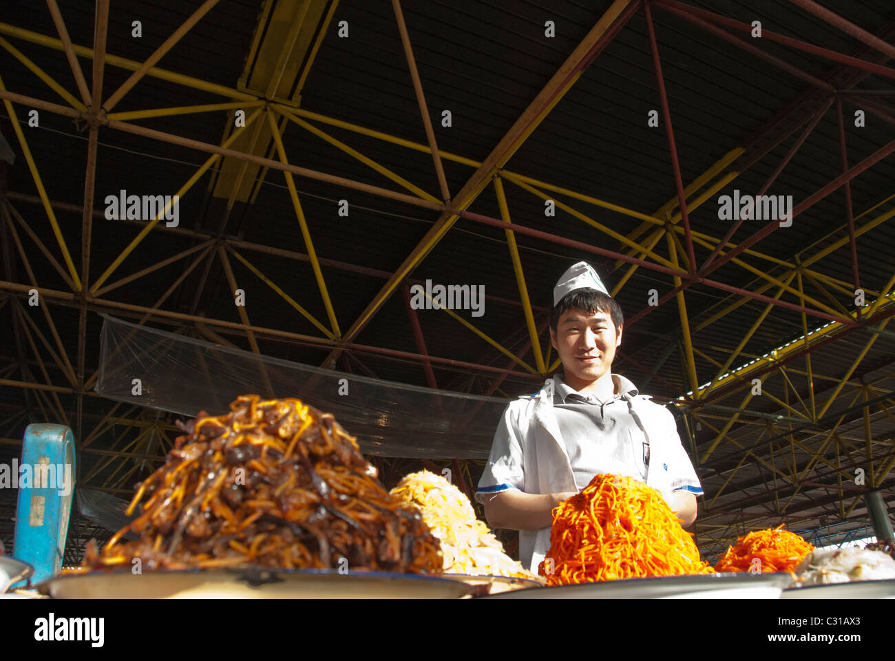 Fresh food vendor in the Tikinske Bazaar, Ashgabat, Turkmenistan Stock ...
