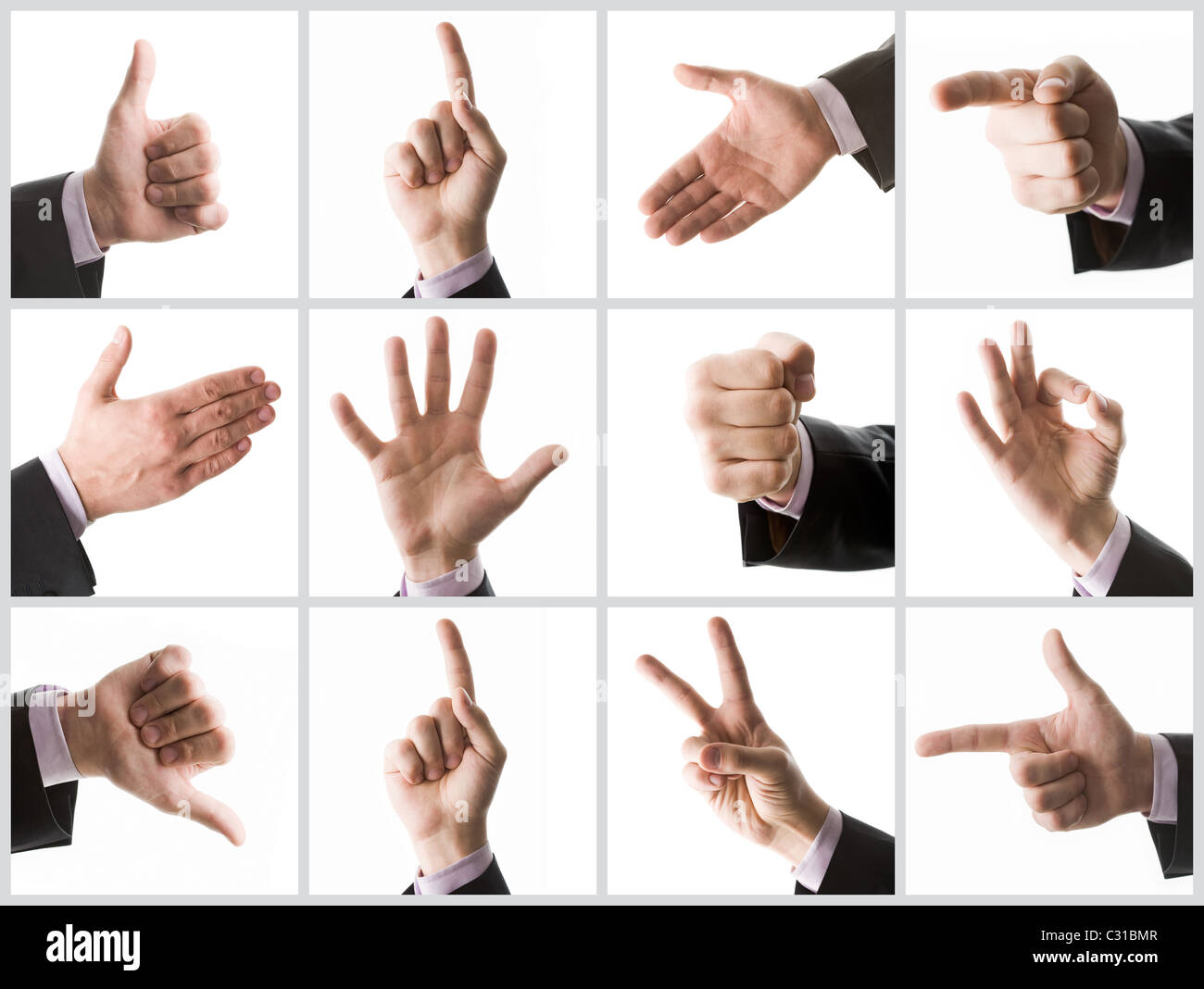 Collection of male hands showing various signs Stock Photo - Alamy