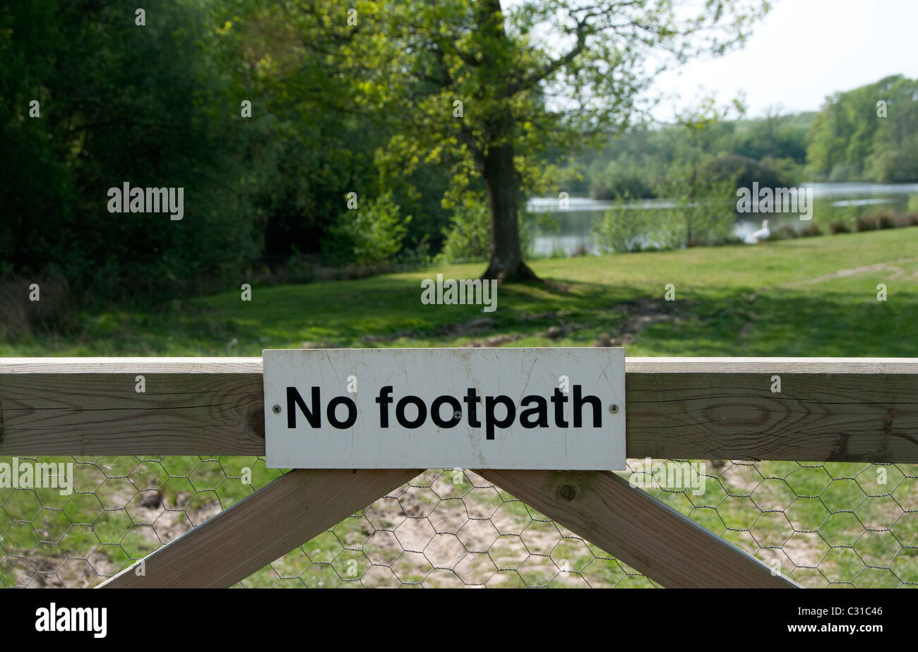 West Sussex landscape. Sign on gate saying no footpath Stock Photo - Alamy