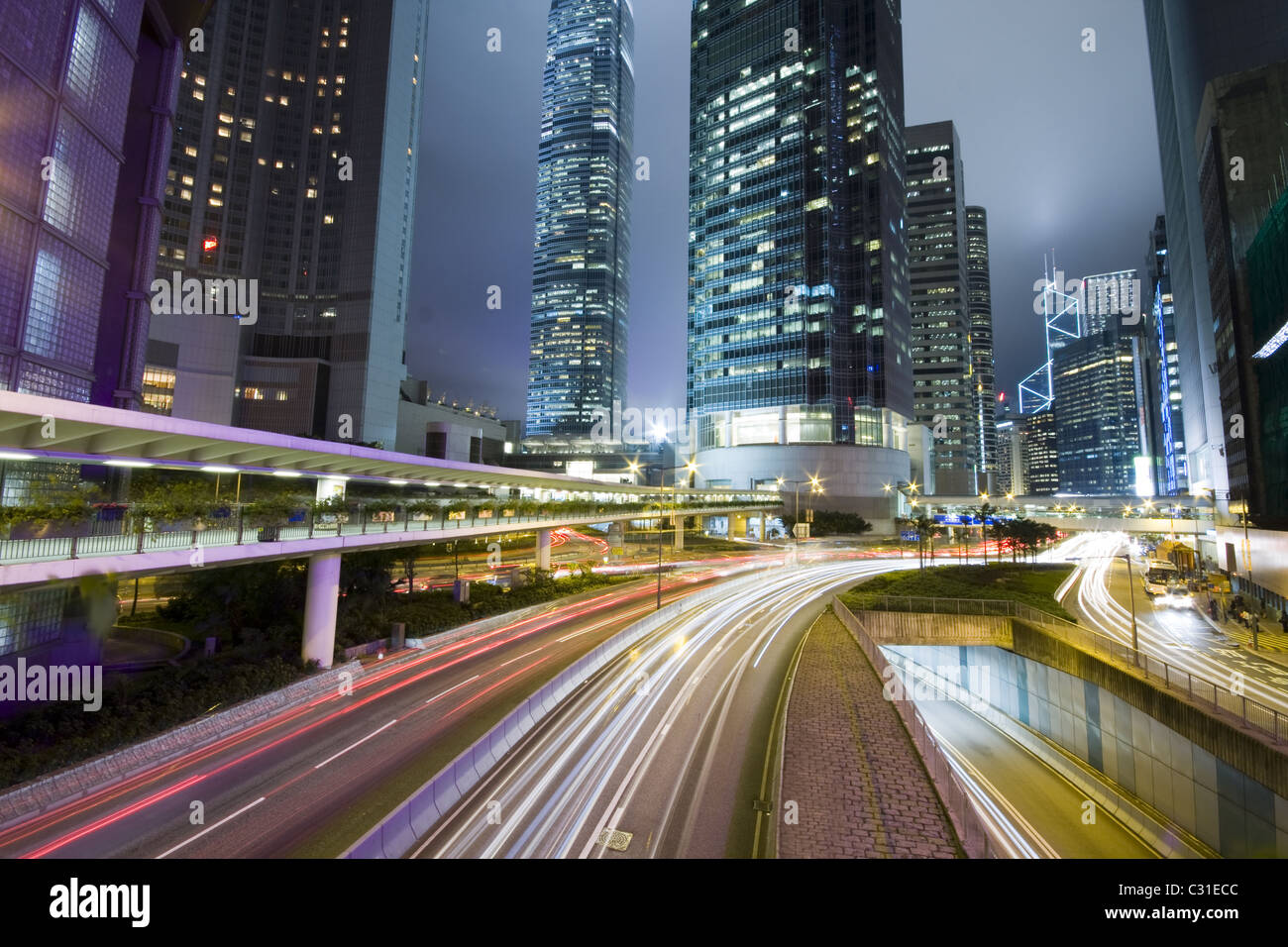 Hong Kong at night with highrise buildings Stock Photo - Alamy