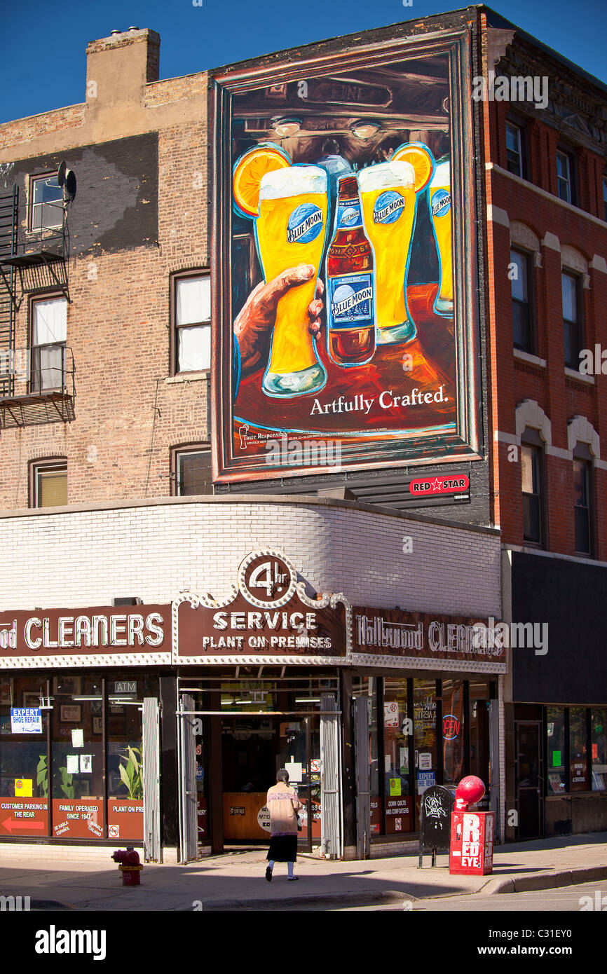 A street corner in the hip neighborhood of Wicker Park in Chicago, IL ...