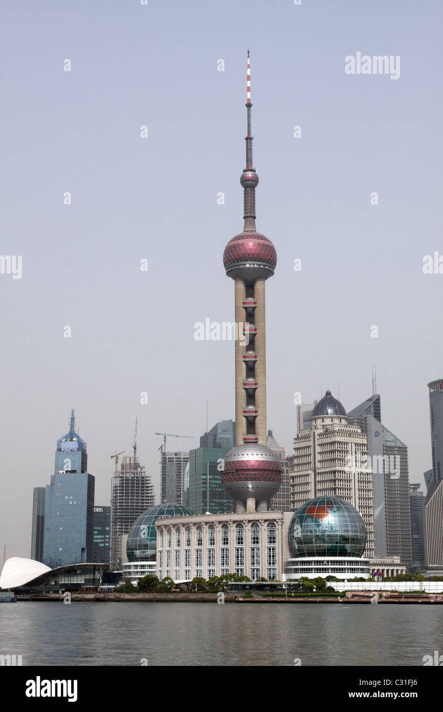 VIEW OF ORIENTAL PEARL TOWER SEEN FROM THE BUND PROMENADE, SHANGHAI ...