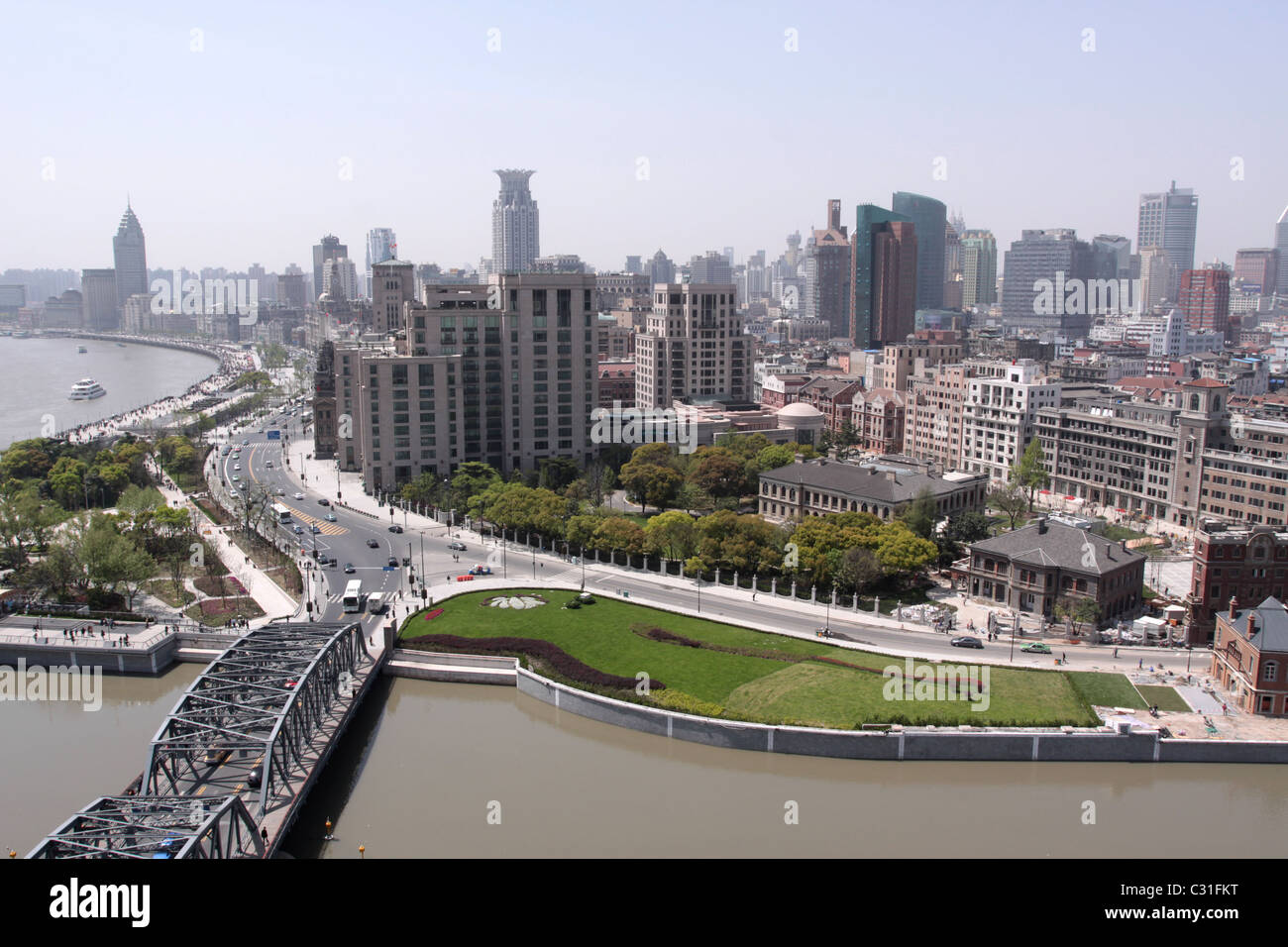 VIEW TO THE NORTH OF THE WUSONG RIVER, THE BUND PROMENADE AND SHANGHAI ...