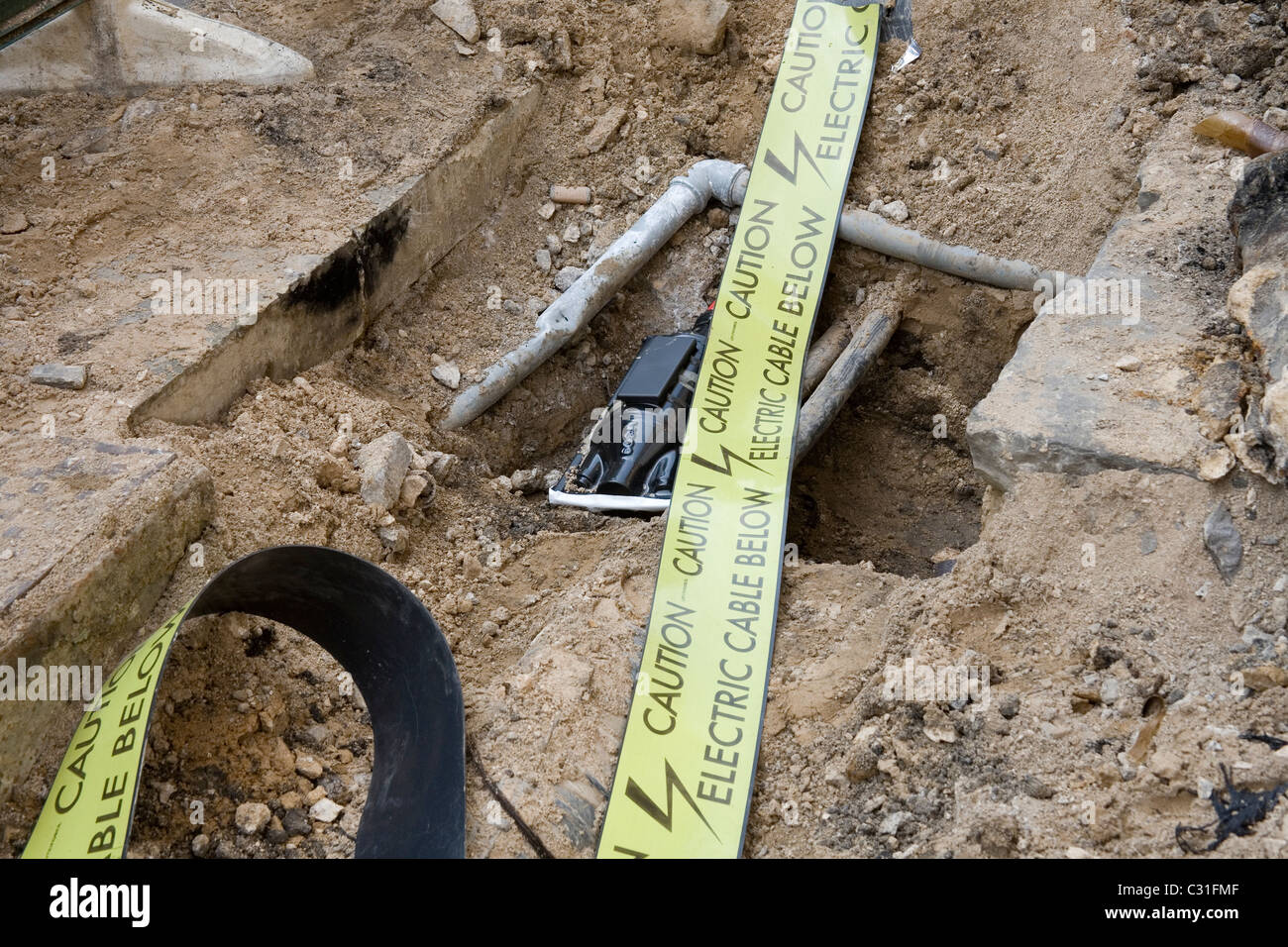 Caution Electrical Cable Below Health & Safety Tape High Risk Situation ...