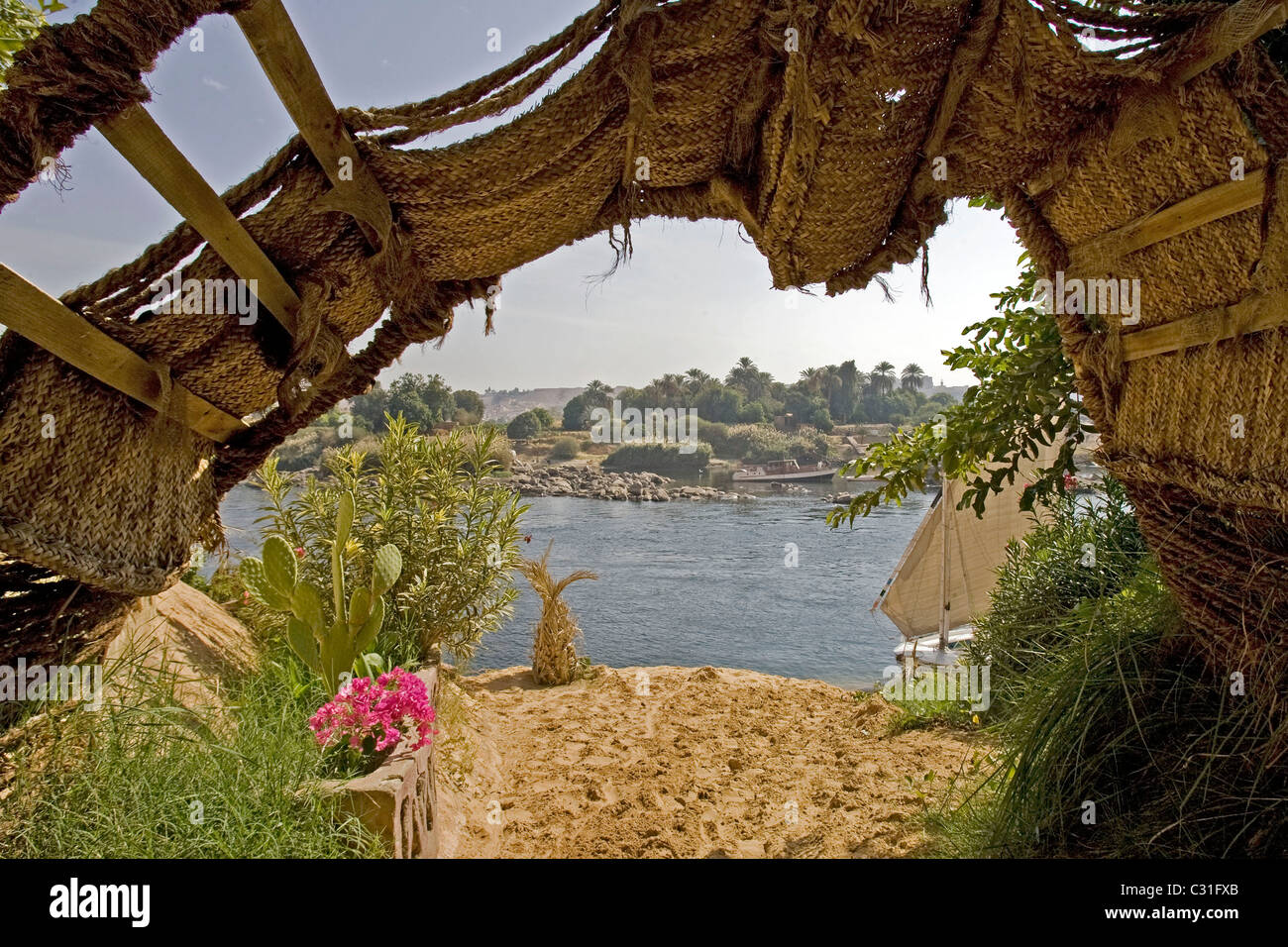 SMALL SAND BEACH ON THE LEFT BANK OF THE NILE, ASWAN, EGYPT, AFRICA ...