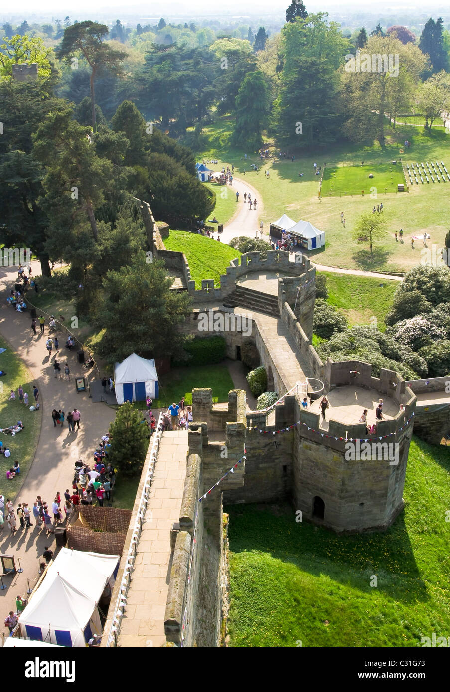 View of the ramparts and turrets of Warwick Castle Stock Photo - Alamy