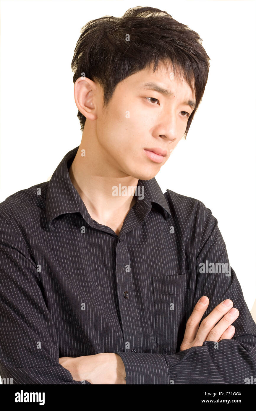 asia man in thinking pose isolated on a white background Stock Photo ...