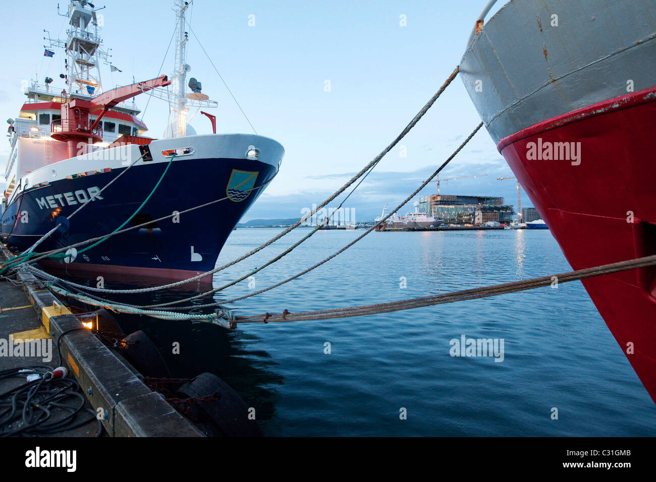 VIEW OF THE PORT FROM A BOAT, REYKJAVIK, CAPITAL OF ICELAND, EUROPE ...