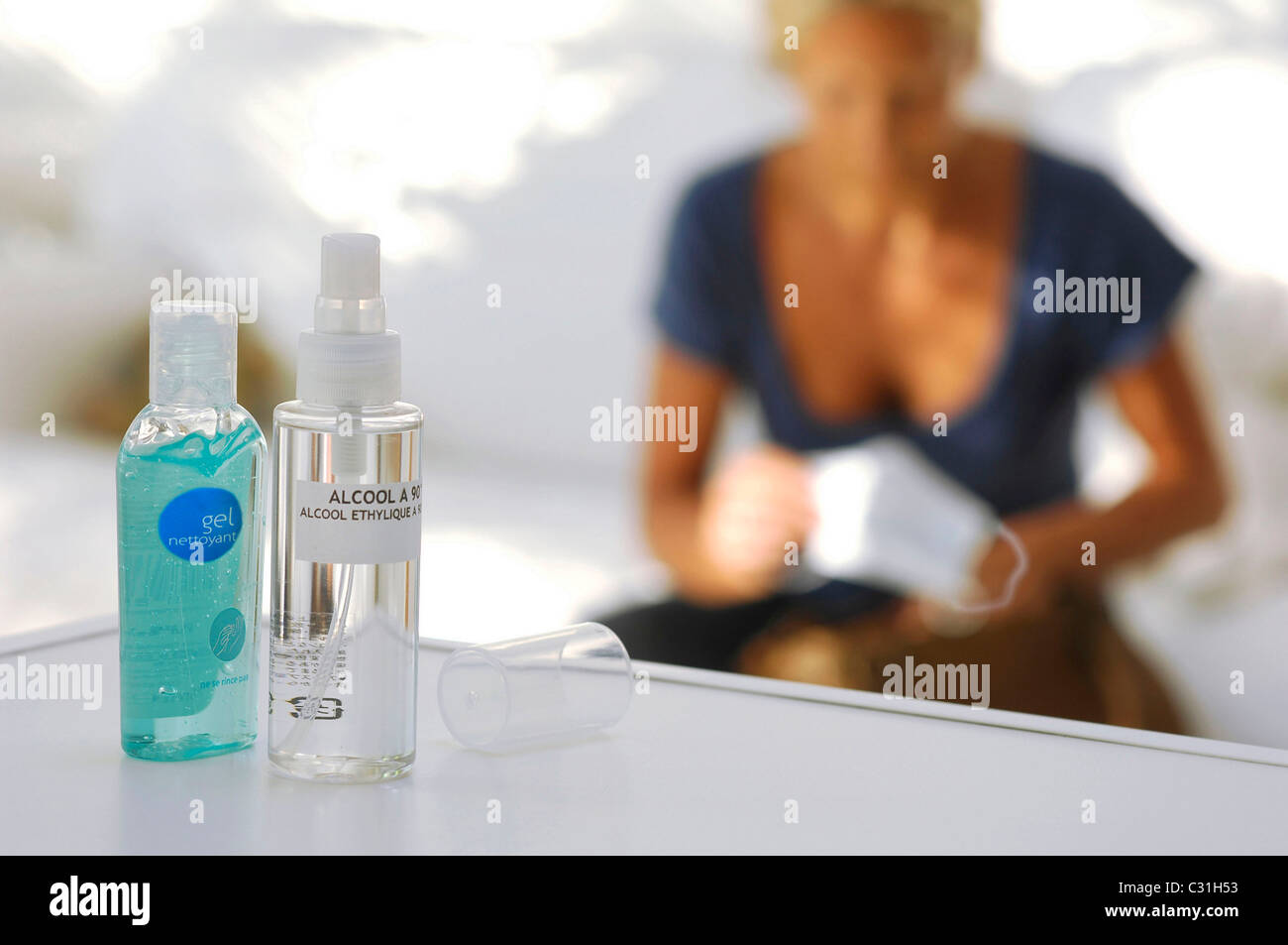 WOMAN PROTECTING HERSELF WEARING A SURGICAL MASK, PREVENTION AND FIGHT ...