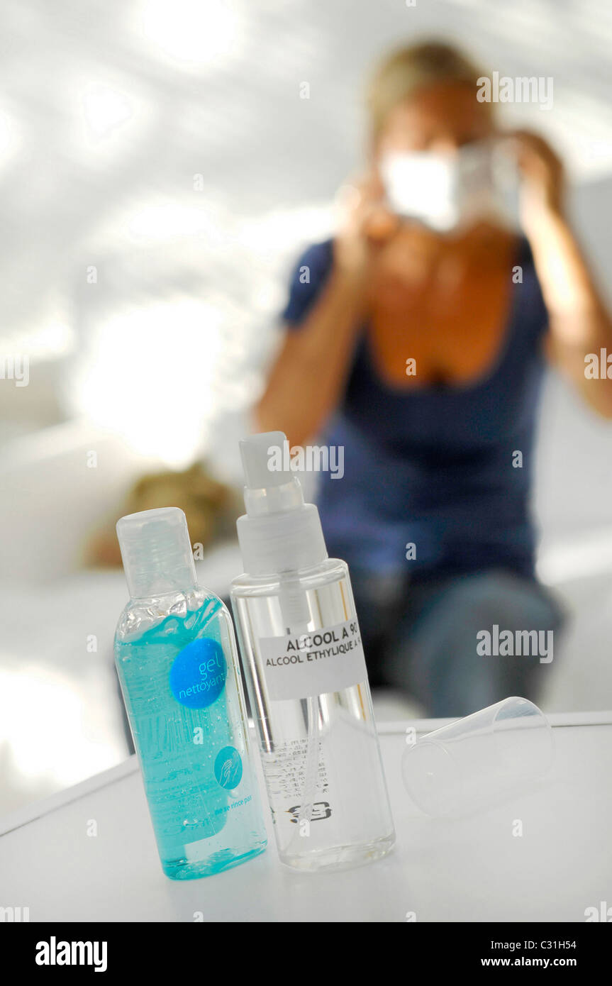 WOMAN PROTECTING HERSELF WEARING A SURGICAL MASK, PREVENTION AND FIGHT ...