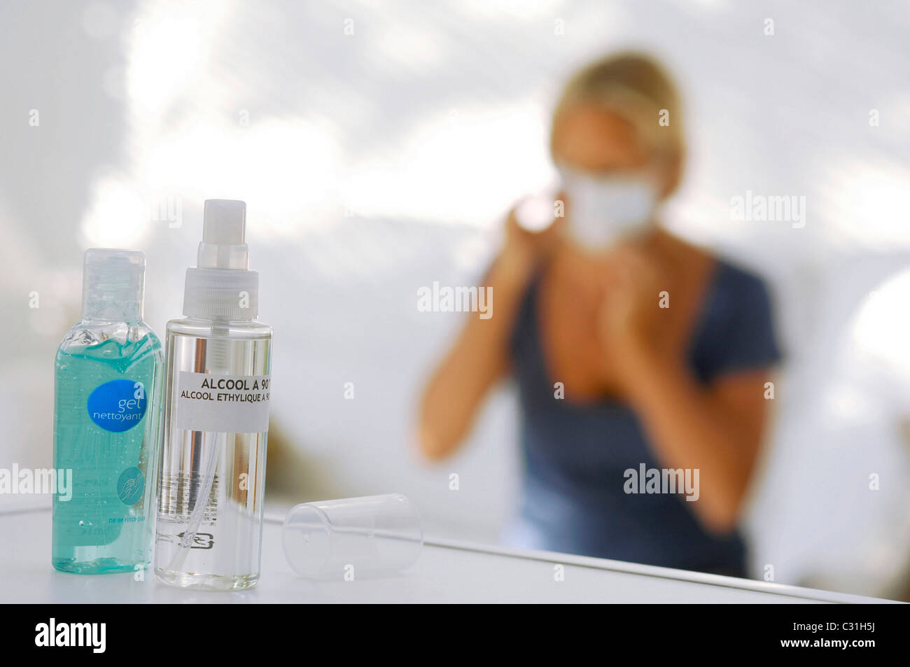 WOMAN PROTECTING HERSELF WEARING A SURGICAL MASK, PREVENTION AND FIGHT ...