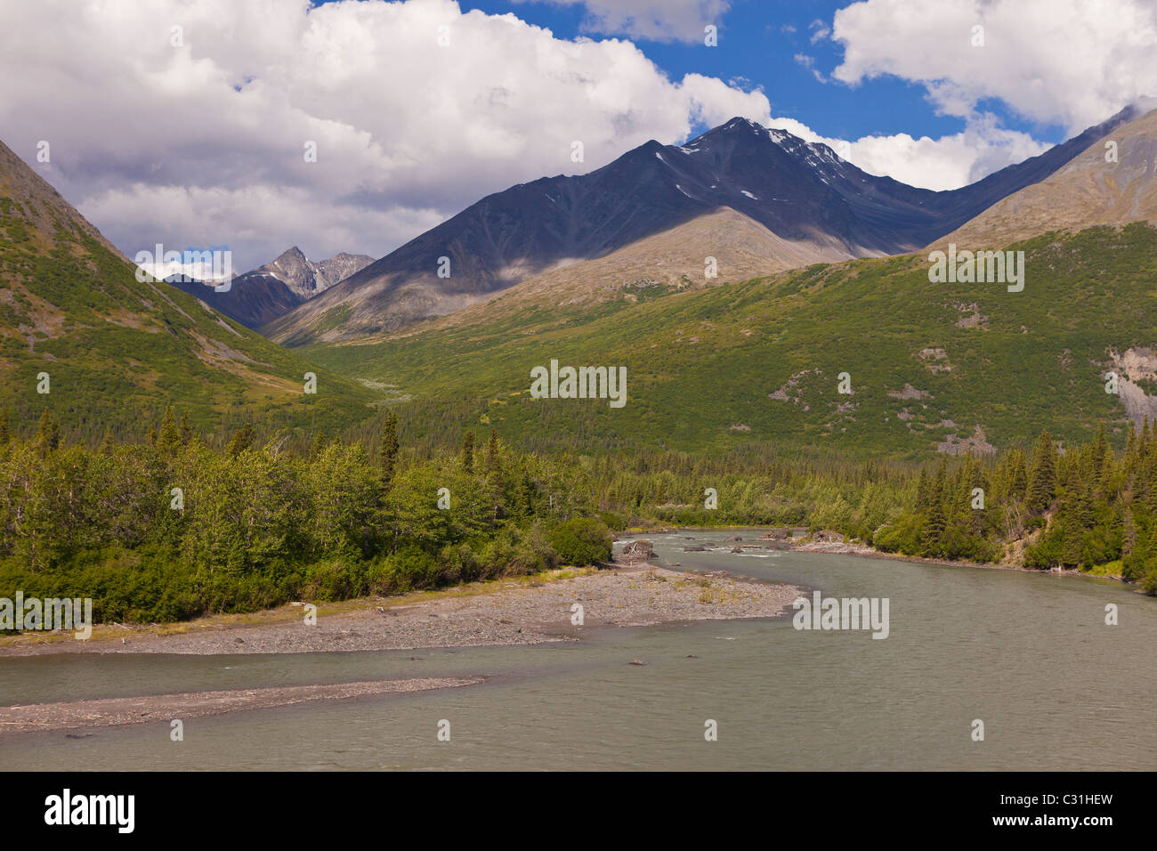 ALASKA, USA - River and mountain landscape Stock Photo - Alamy