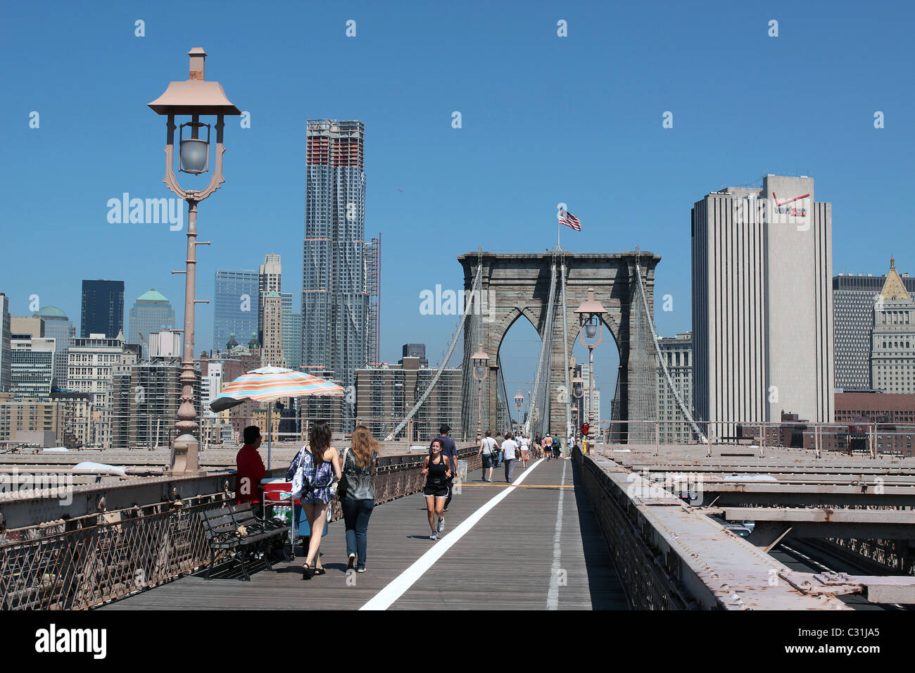 PEDESTRIAN FOOTBRIDGE ON THE BROOKLYN BRIDGE, NEW YORK CITY, NEW YORK ...