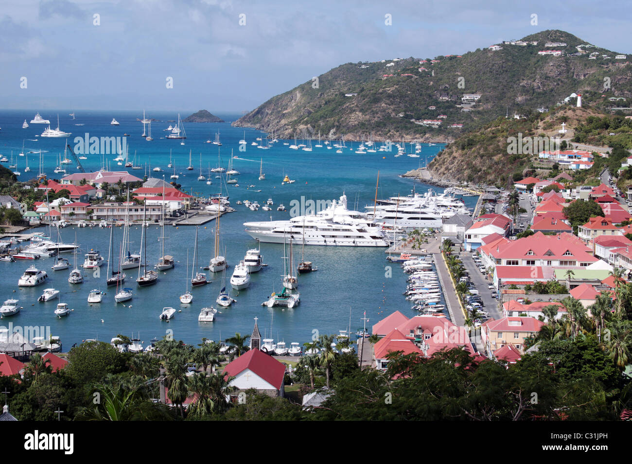 THE MARINA AND TOWN CENTER, GENERAL VIEW OF GUSTAVIA, SAINT BARTHELEMY ...