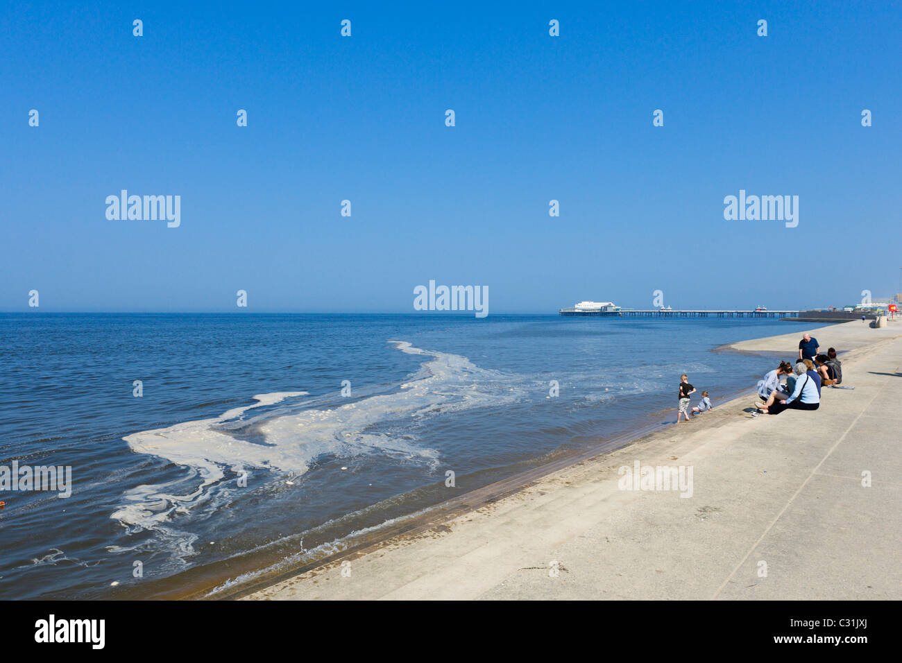 Pollution in the sea near Blackpool Tower in April 2011 during the ...