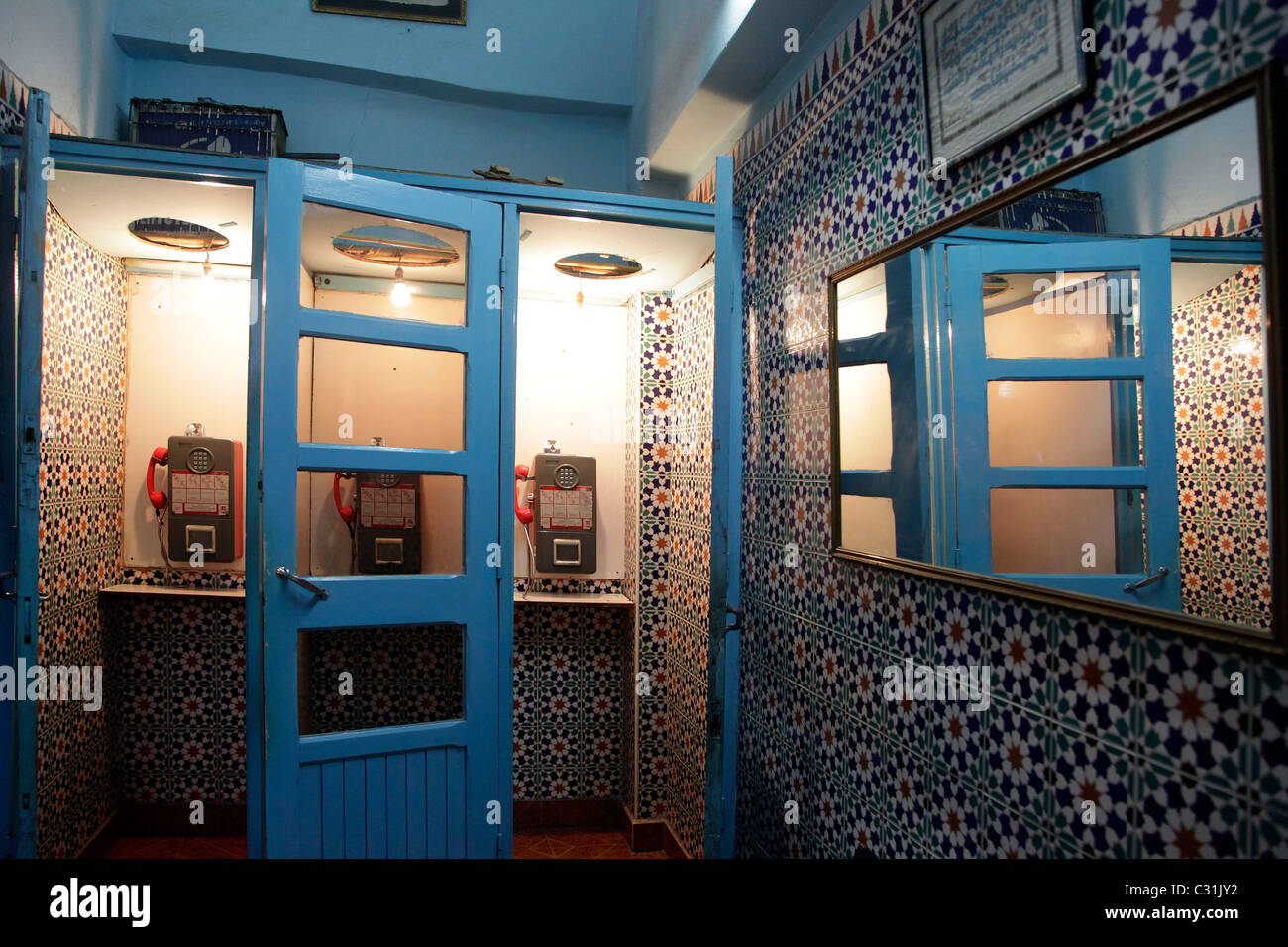 INTERIOR OF A TELEBOUTIQUE (PUBLIC TELEPHONE BOOTH) IN THE BAZAAR IN ...
