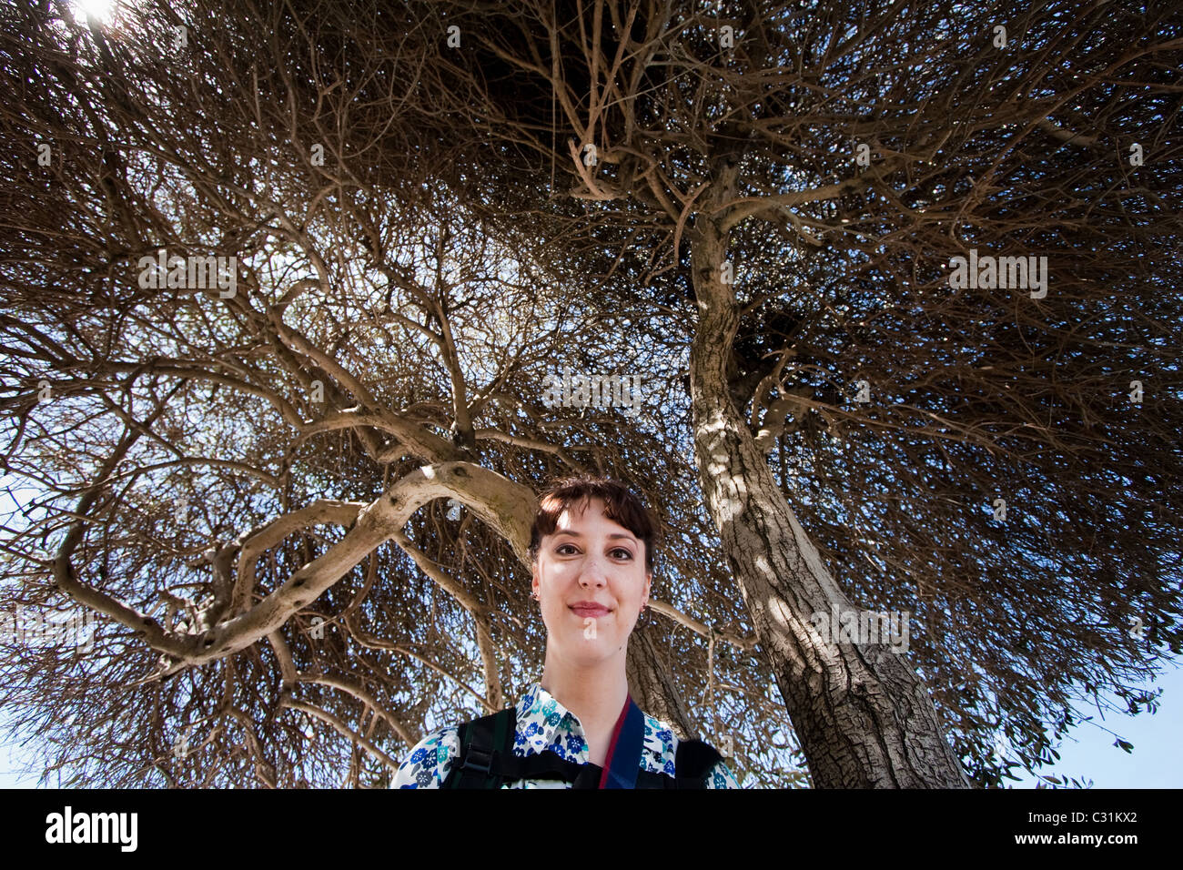 A woman standing under a tree Stock Photo - Alamy