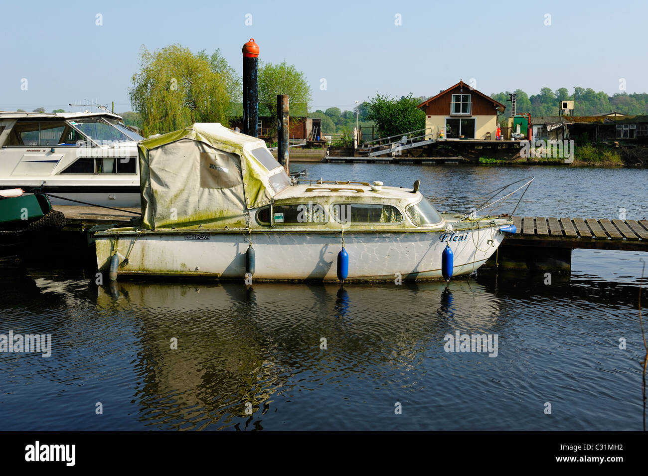 weathered boat moored on the river trent near beeston marina Nottingham ...